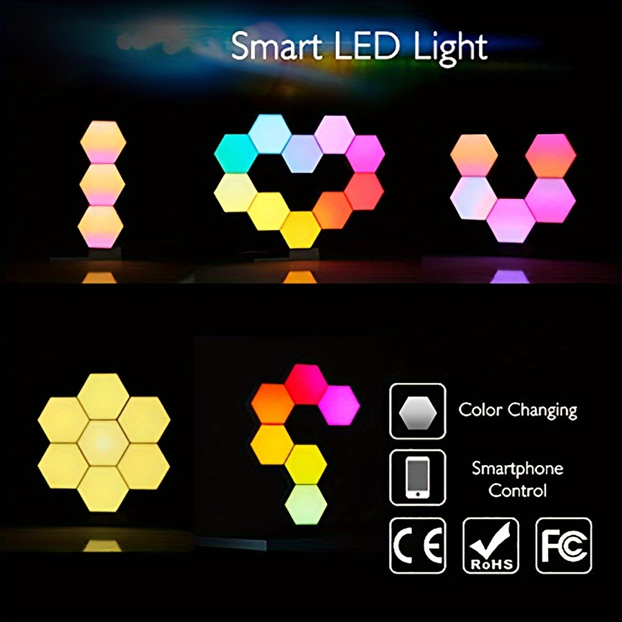 10PCS Smart LED Wall Light - APP/Voice/Remote, RGB Color Change, CE ...