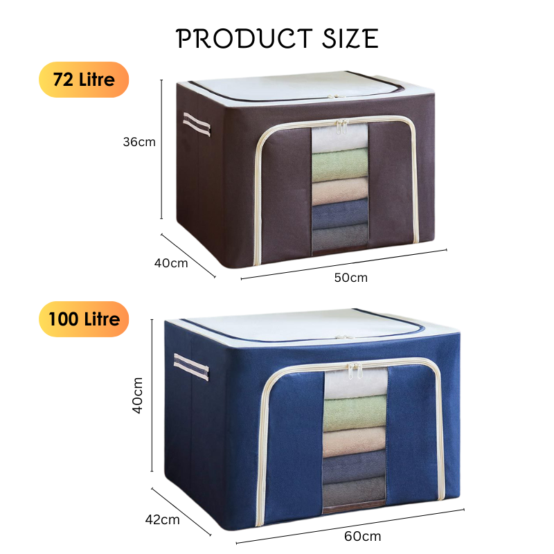 72L/100L OXFORD STORAGE BOX FOLDABLE LARGE STORAGE BOX STEEL FRAME ...
