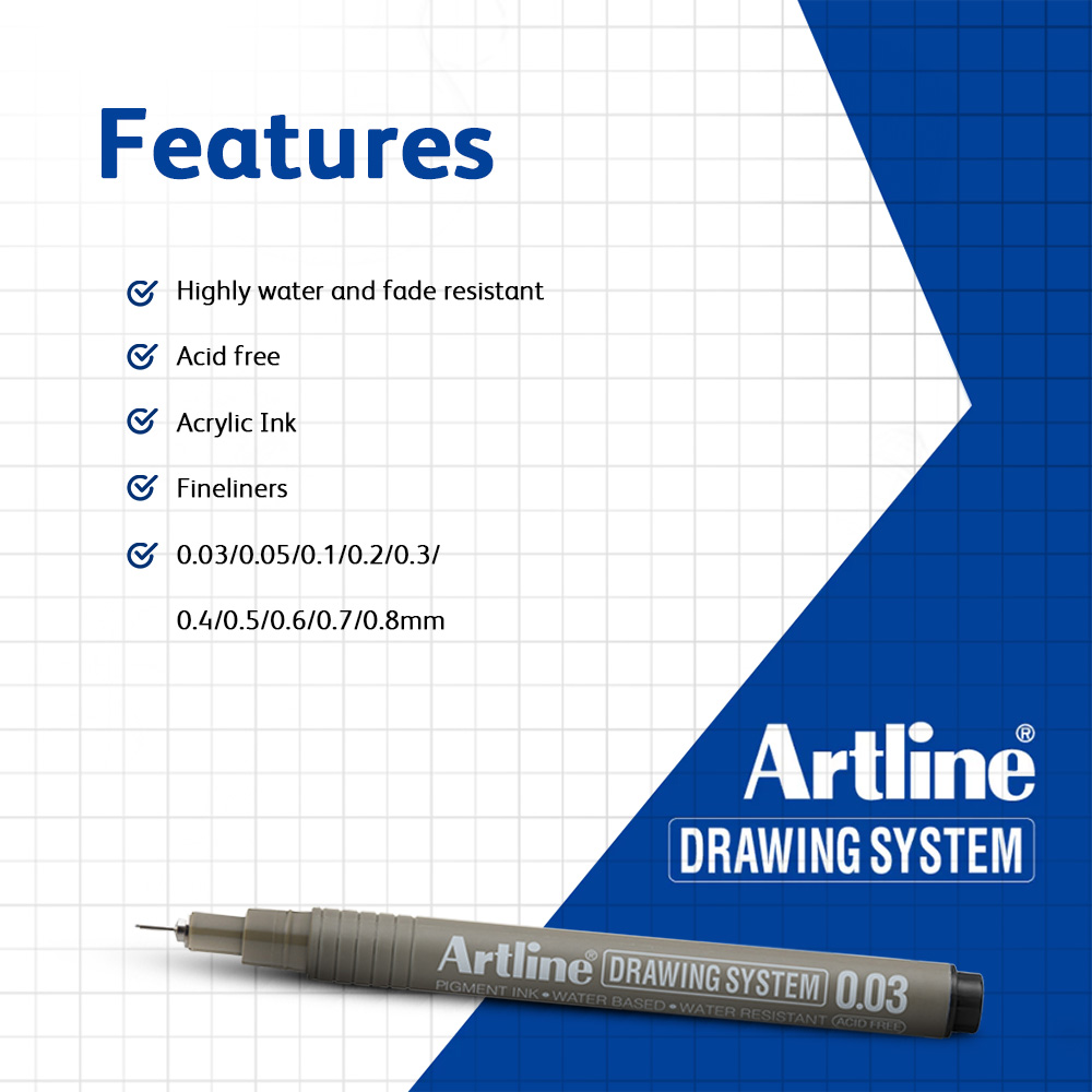 Artline Drawing System 10 Sizes Complete Set FREE Metallic Marker 2pcs ...