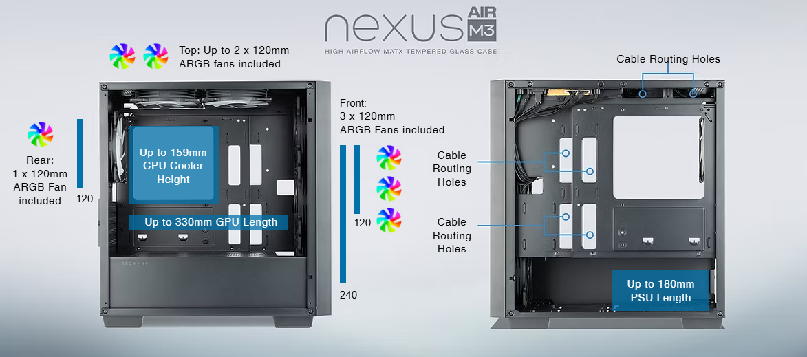 TECWARE NEXUS M3 OMNI TG ARGB | HIGH AIRFLOW GAMING PC CASING | M-ATX ...