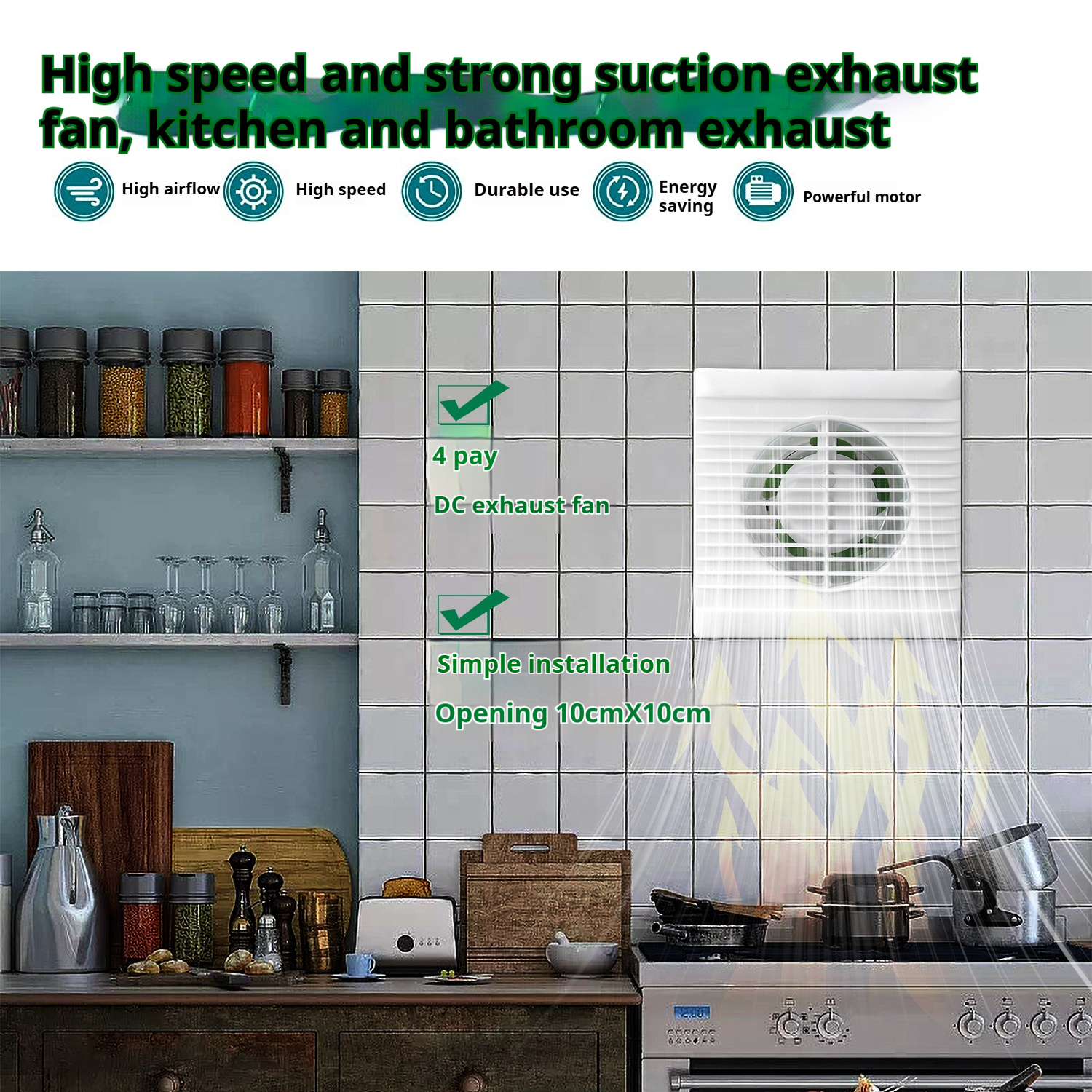 Solar 12V 4-inch exhaust fan for kitchen window-type powerful exhaust ...