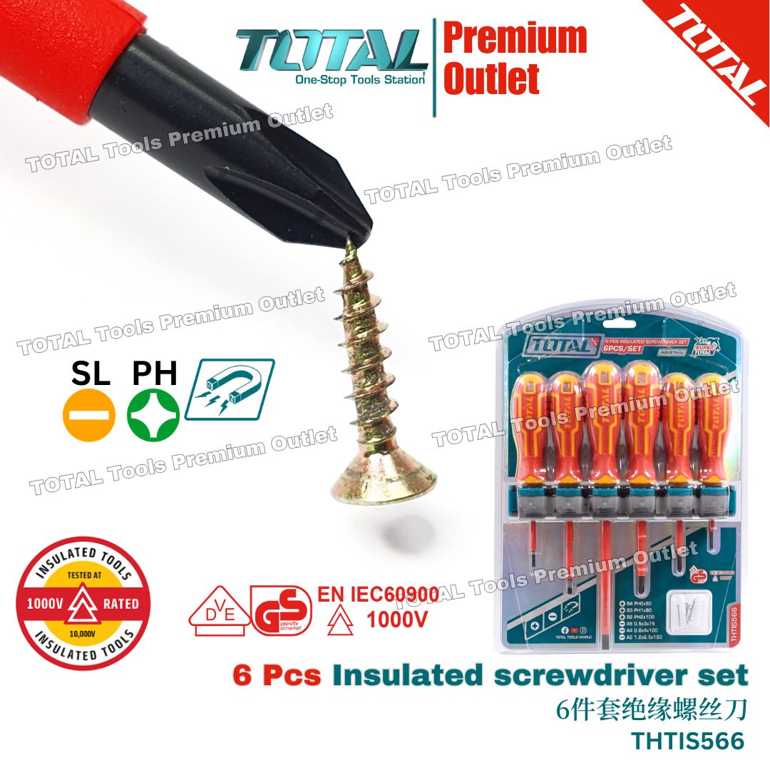 TOTAL Tools 6pcs insulated screwdriver set PH , SL, w/ Aluminum frame ...