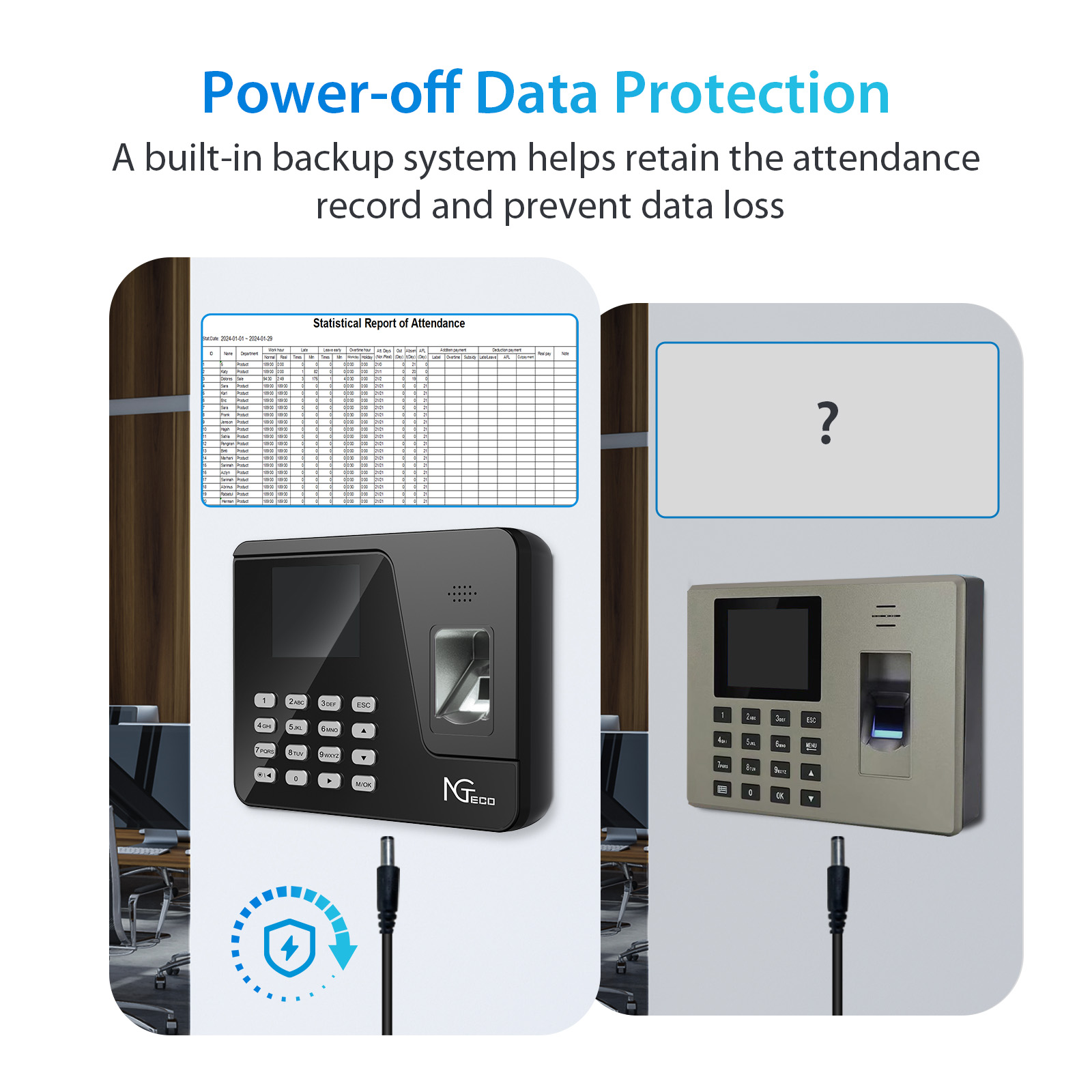 NGTeco 1000 User Fingerprint Time Attendance Machine Punch Card Machine Biometric Thumbprint ...