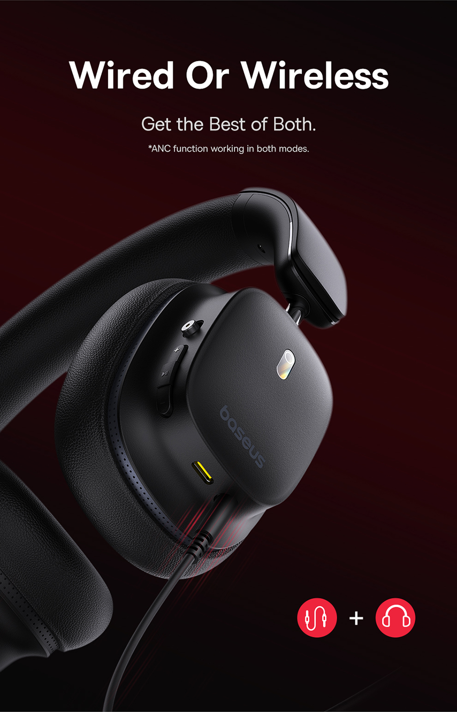 Baseus Bowie 30 Max Bluetooth Headphones 45dB Noise Cancellation Hi-res ...