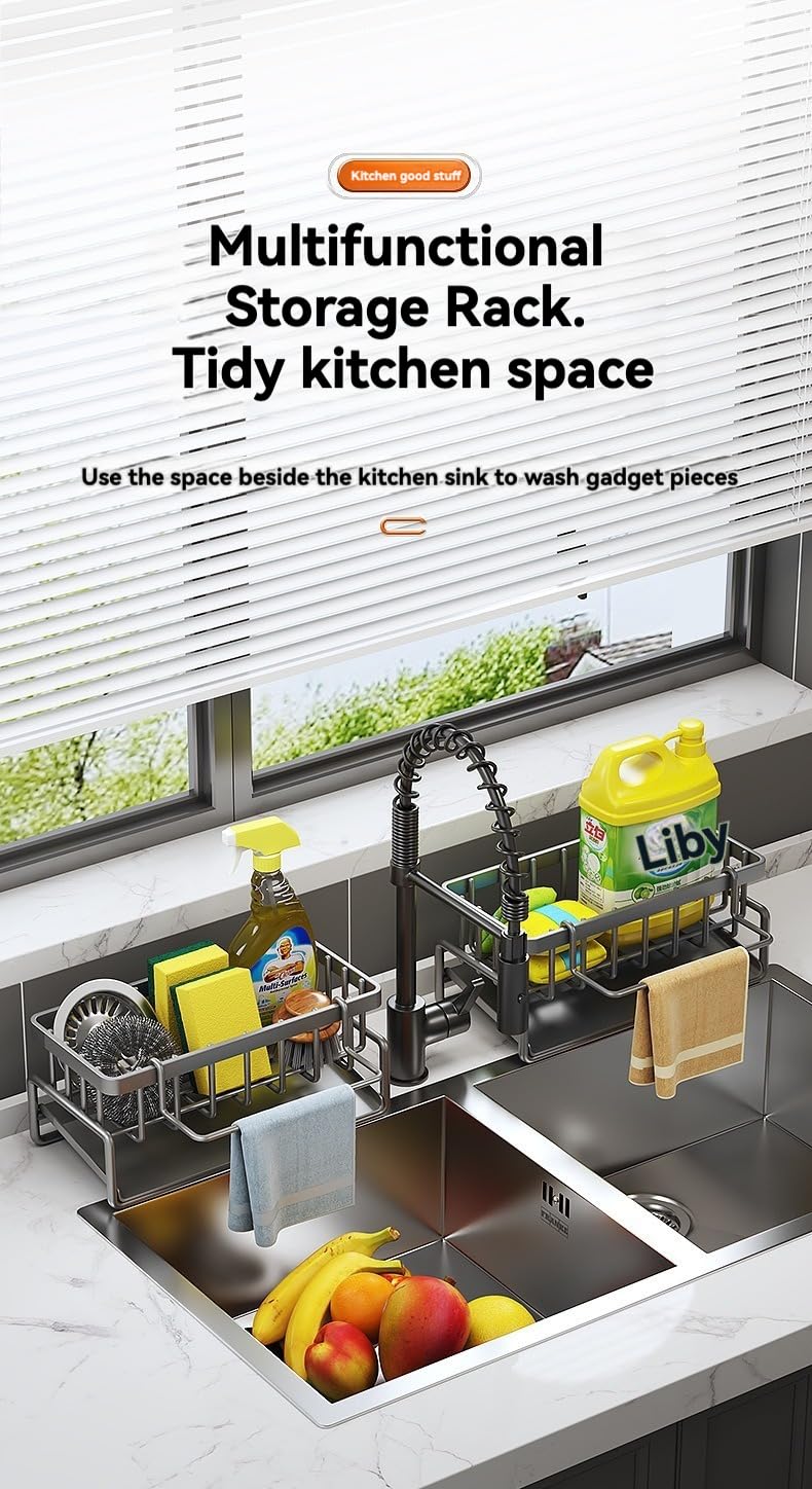 Carbon Steel Kitchen Sponge Rack Self-Draining Sink Shelf Kitchen Sink ...