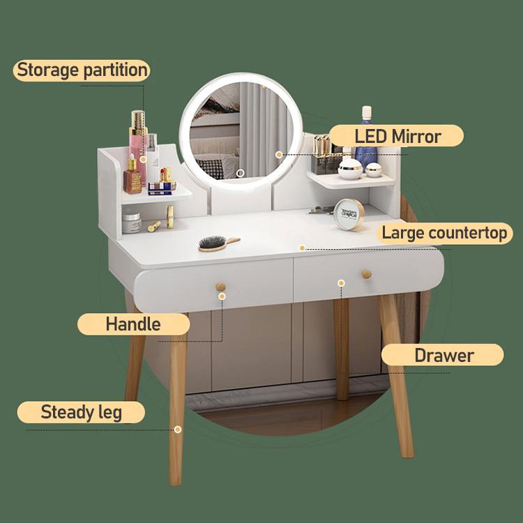 Dressing Table with LED Mirror Meja Solek With Drawer Storage Desk Meja ...