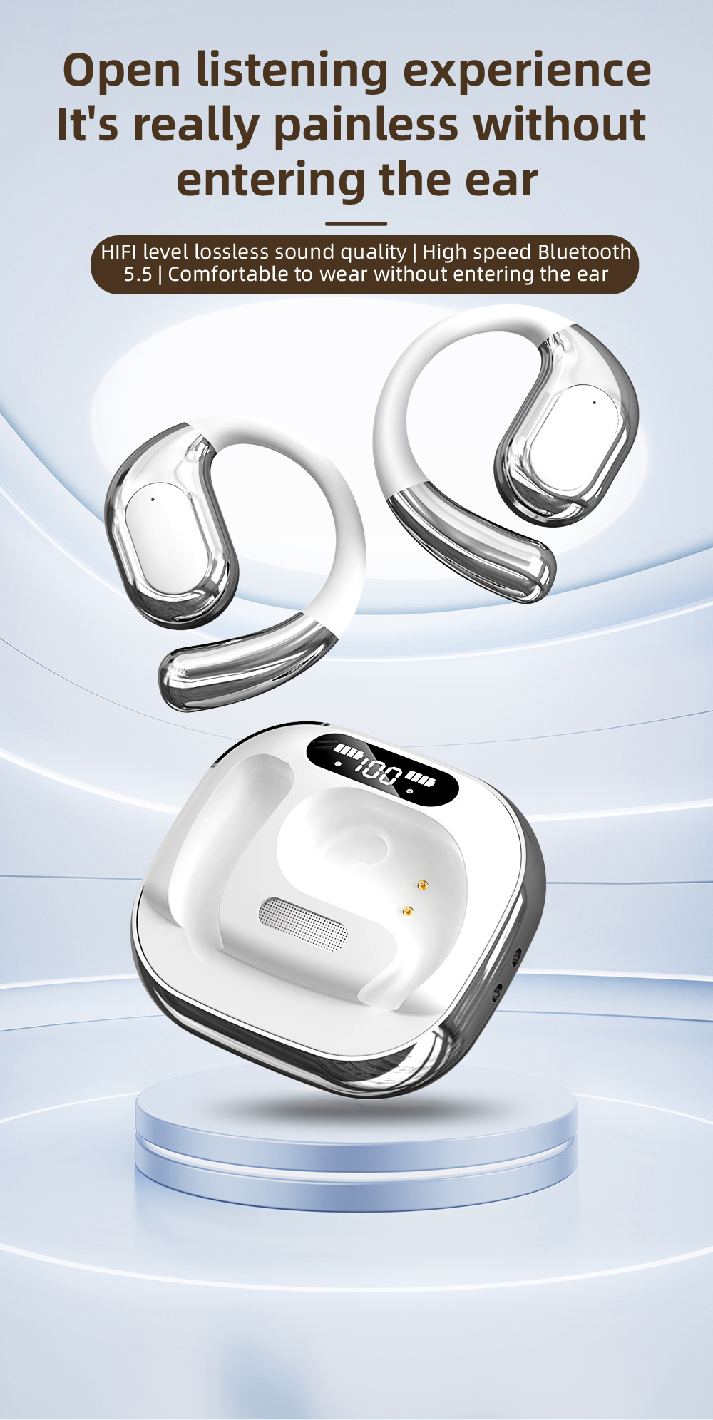 OWS Open-Ear TWS Earbuds Bluetooth 5.4 Wireless Earphones Low-Latency ...