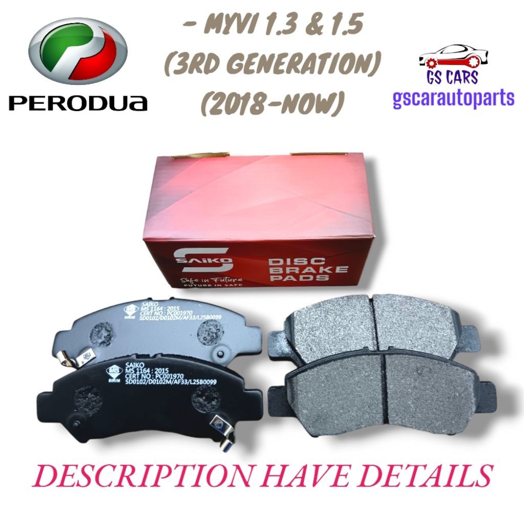 Perodua front disc brake pad myvi 2018 and above generation 3 perodua ...