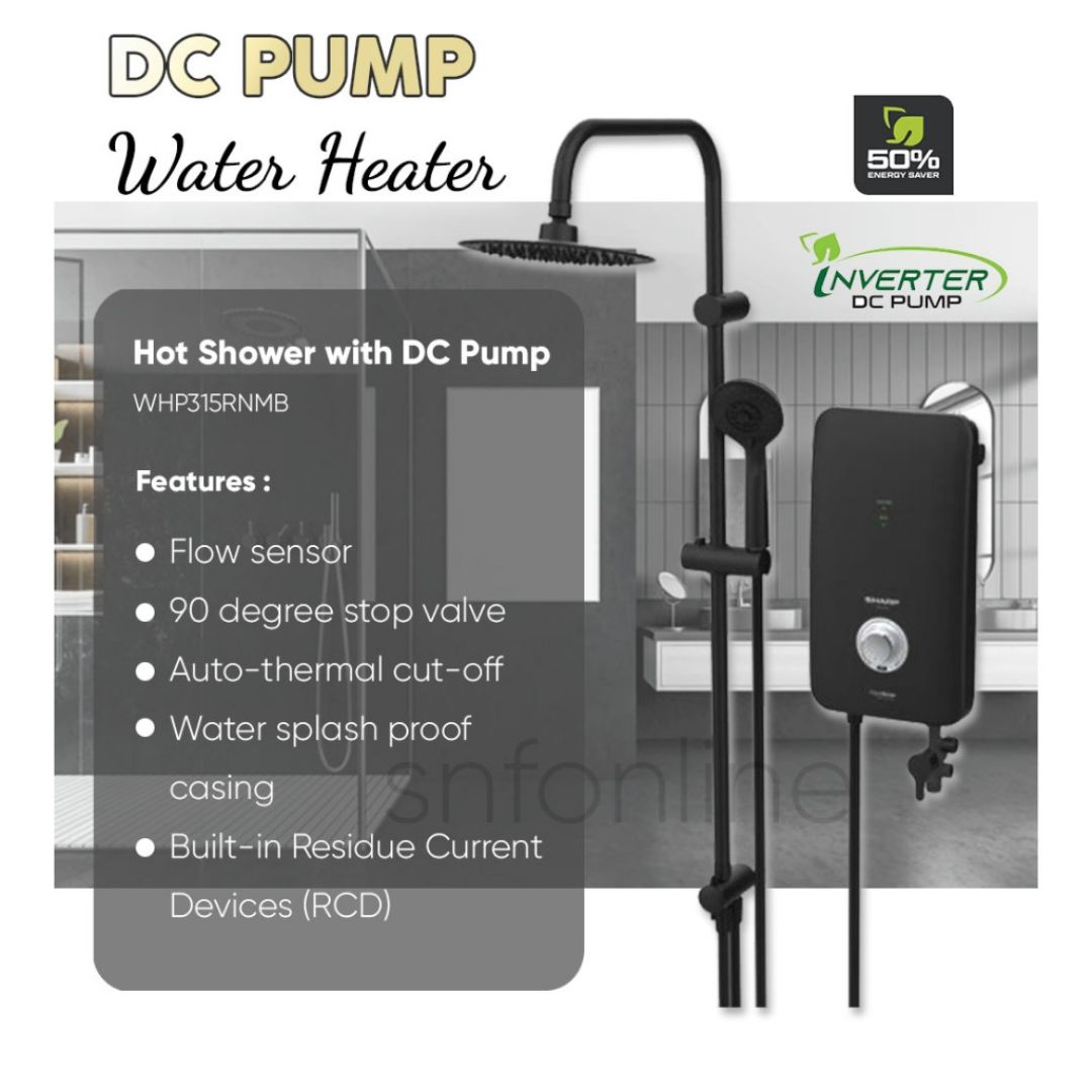 Sharp Pemanas Air - Water Heater Rain Shower With DC Inventer Pump (Black) WHP315RNMB | Shopee ...