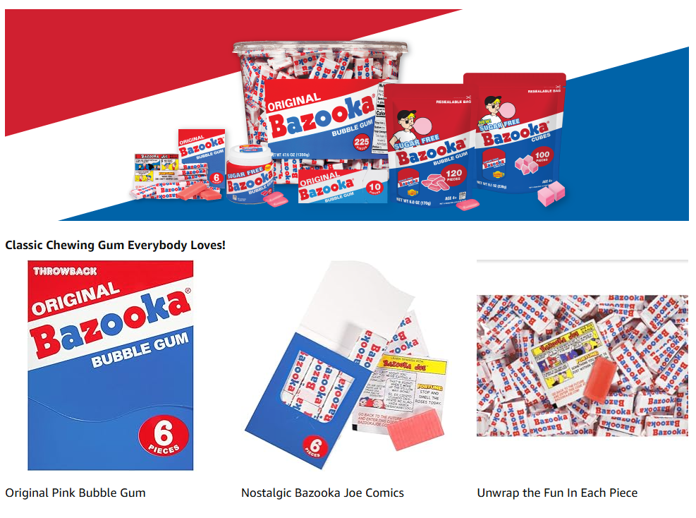 Bazooka Bubble Gum Bulk Individually Wrapped Original Pink Chewing Gum ...