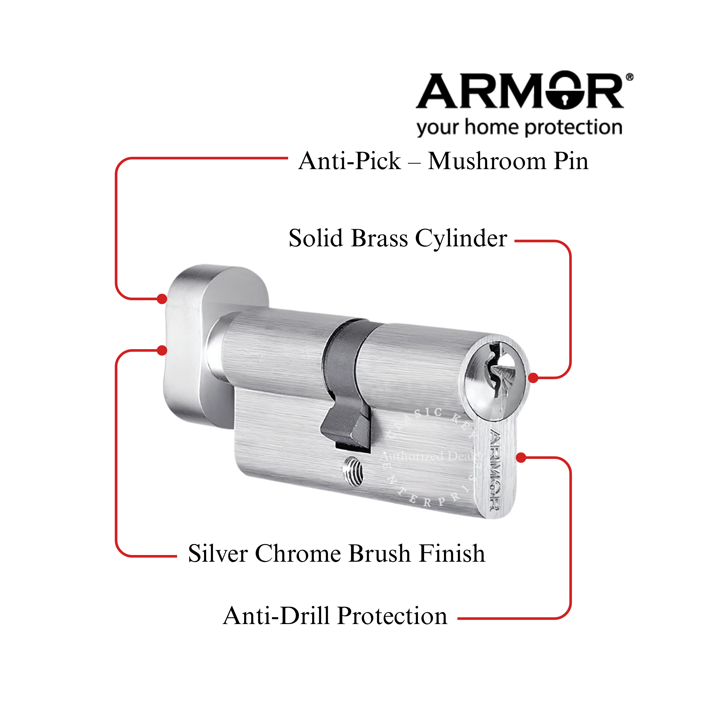 Armor Euro Profile Cylinder Key Lock 45mm / 50mm / 60mm / 70mm / 80mm ...