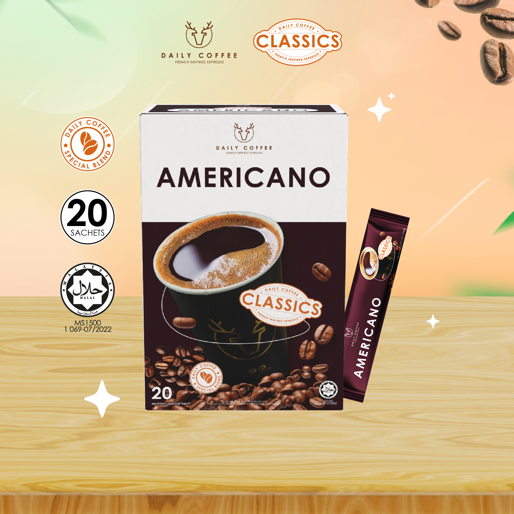 Daily Coffee Americano Instant Coffee 20 Sachets Pure Soluble Coffee No ...