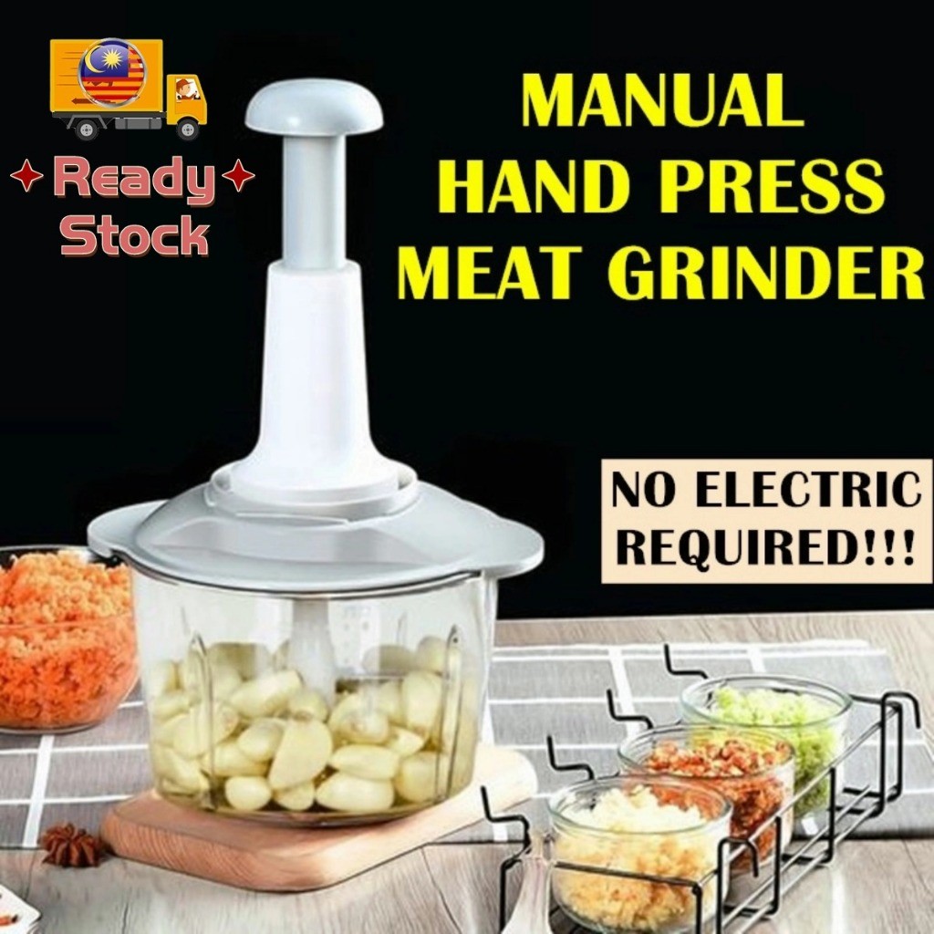 Hand Press Push Food Processor Chopper 1500ML Chopping Fruits Vegetable ...