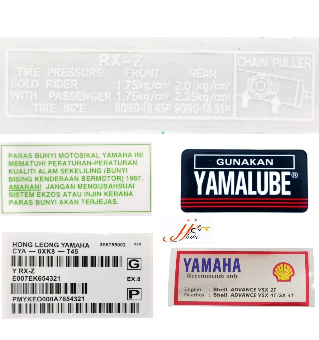RXZ Sticker Set Shell/Butan Malaysia/Paras Bunyi/Chain Puller/Yamaha/Caution/Battery Pipe set ...