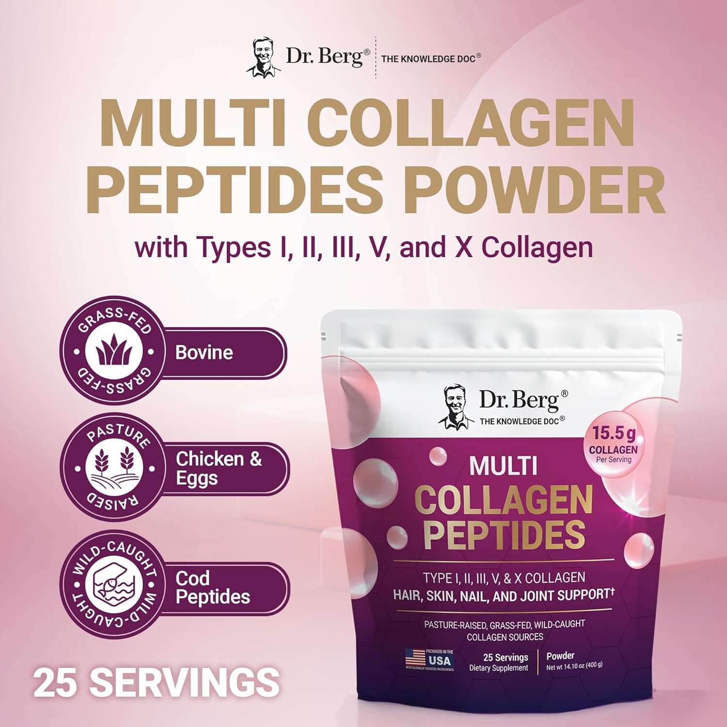 Dr. Berg Multi Collagen Peptides 400g - Supports Hair, Skin, Nails ...