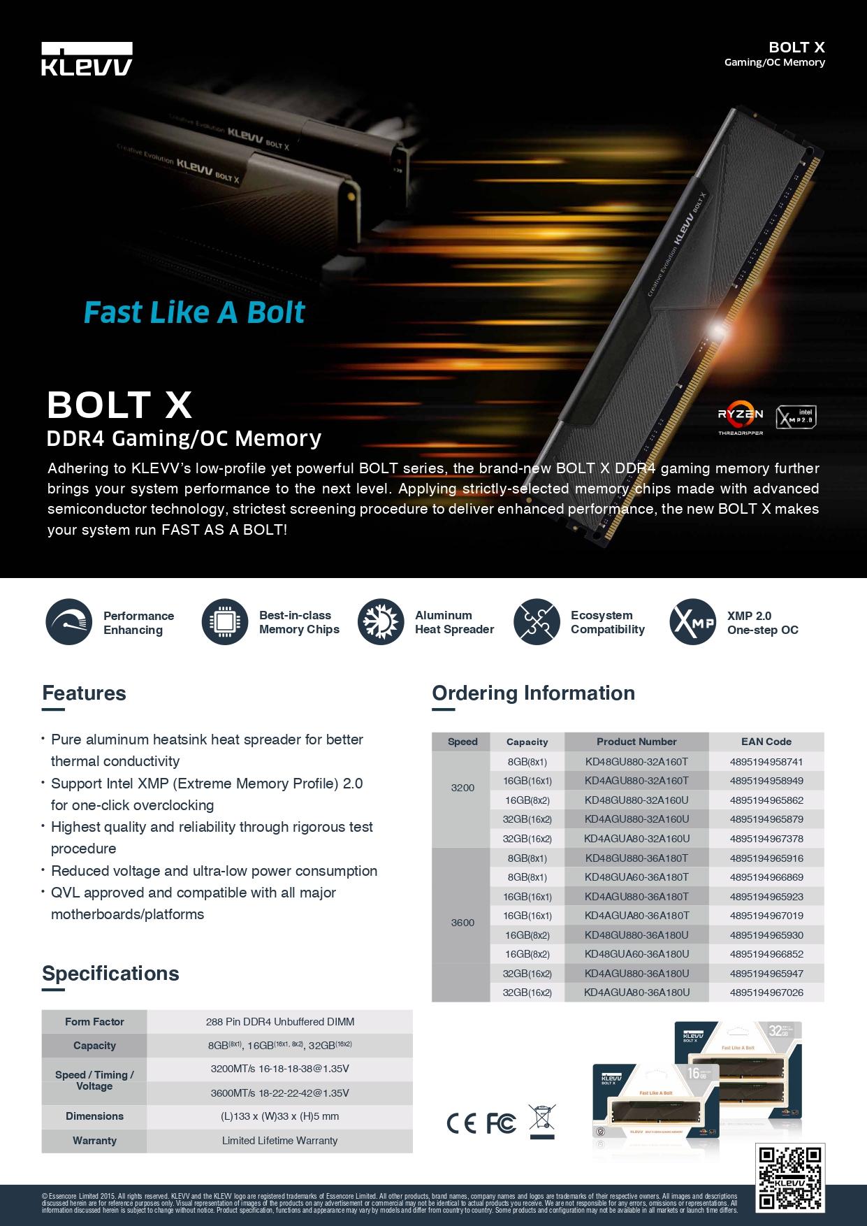 KLEV BOLT X DDR4 GAMING LONGDIMM / PC RAM ( 8GB*1 / 16GB*1 )( 3200MHZ ...
