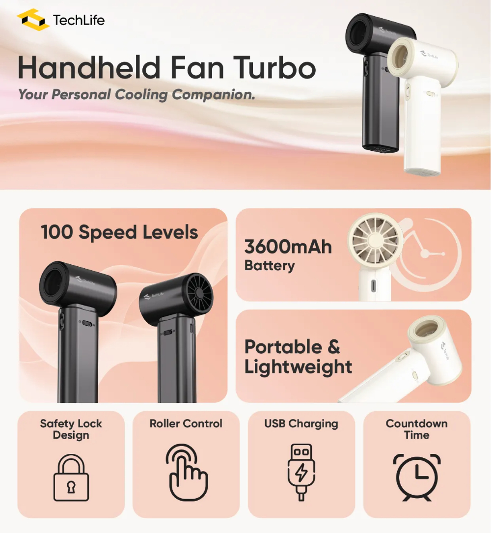 TechLife Handheld Fan Turbo Portable Mini Handheld Fan | Shopee Malaysia