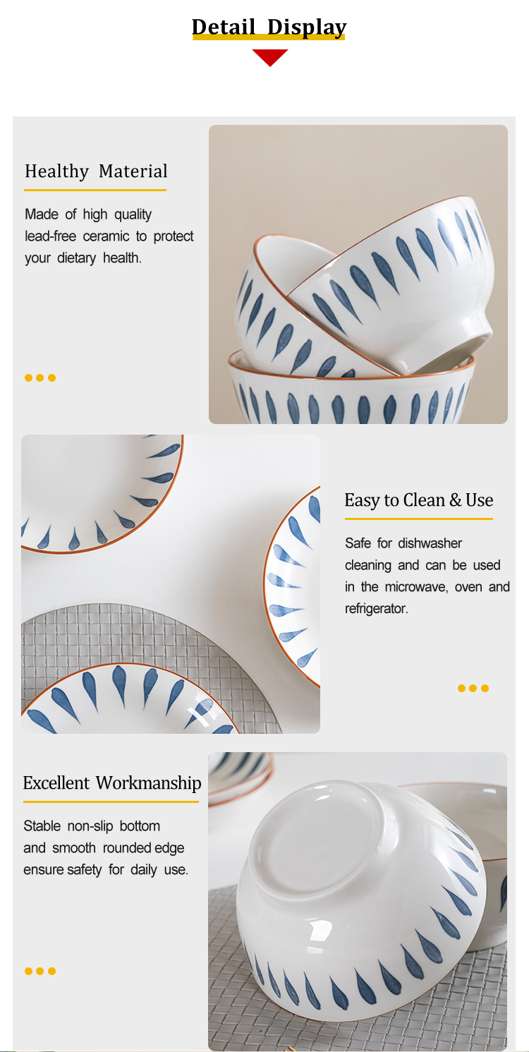 QOMO 8PCS Japanese Style Ceramic Bowl Gift Set Rice Bowl Set Salad Bowl Noodle Bowl Seramik ...
