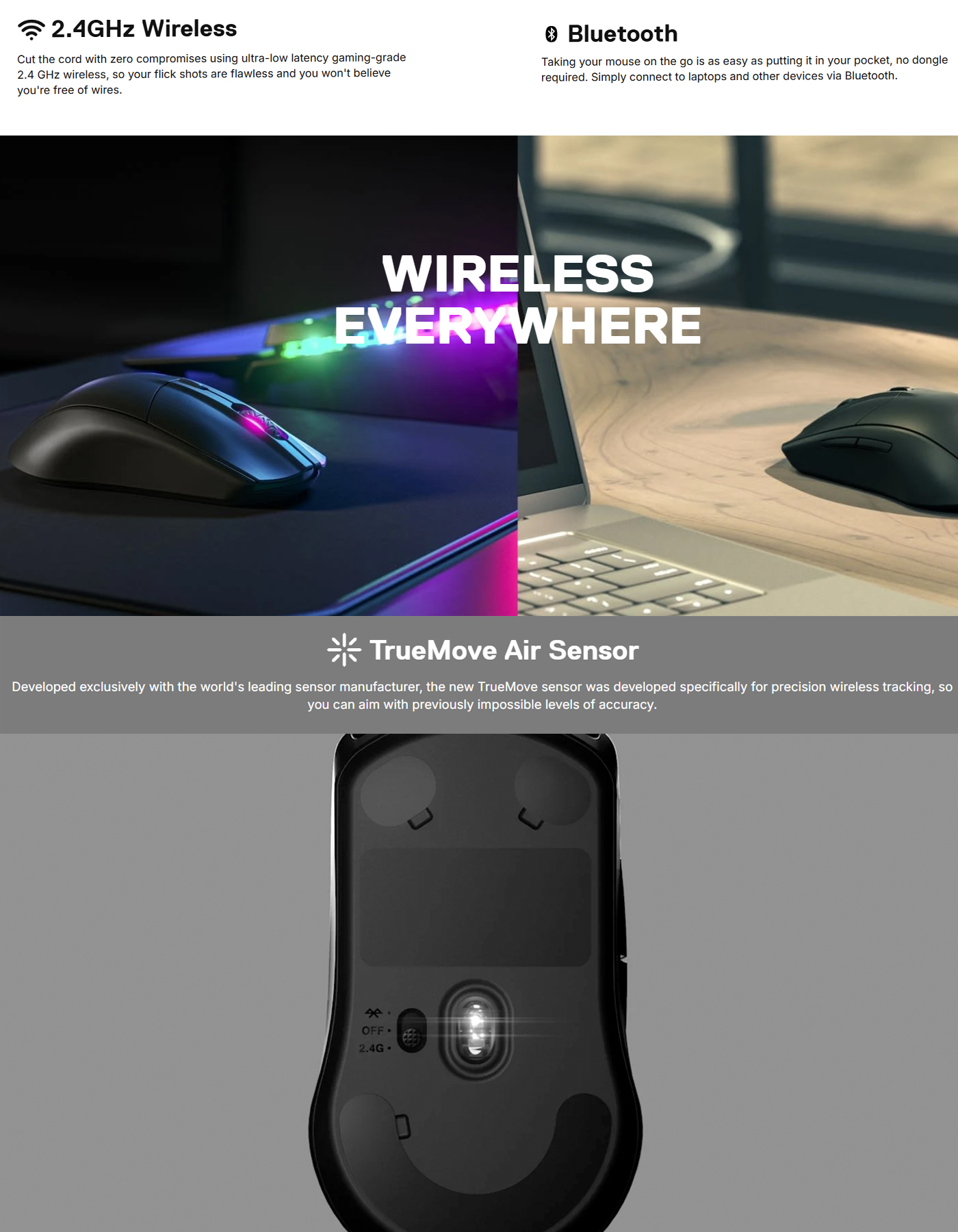SteelSeries Rival 3 Wireless Gaming Mouse with TrueMove Sensor, Long ...