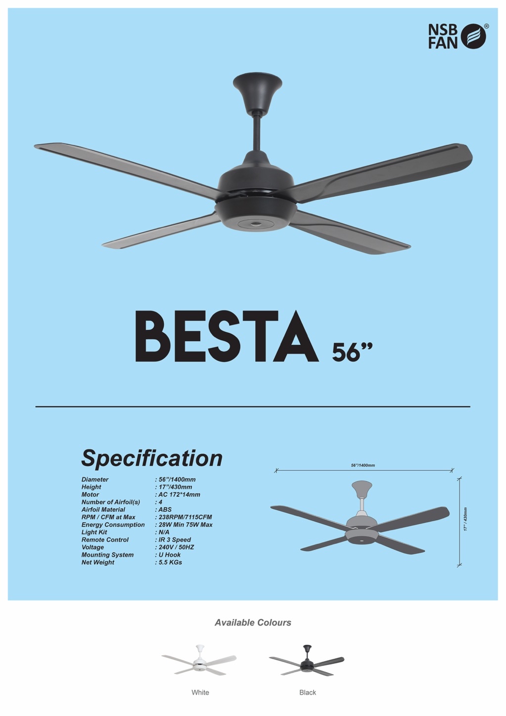 Nsb 56” Besta Abs remote control fan Kipas ceiling | Shopee Malaysia