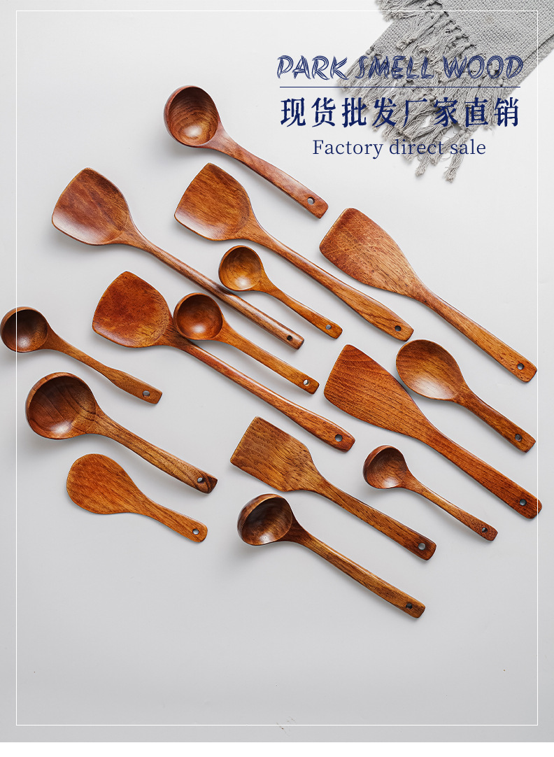 Wooden Water Spoon Household Solid Wood Ladle Wooden Handle sudip kayu ...