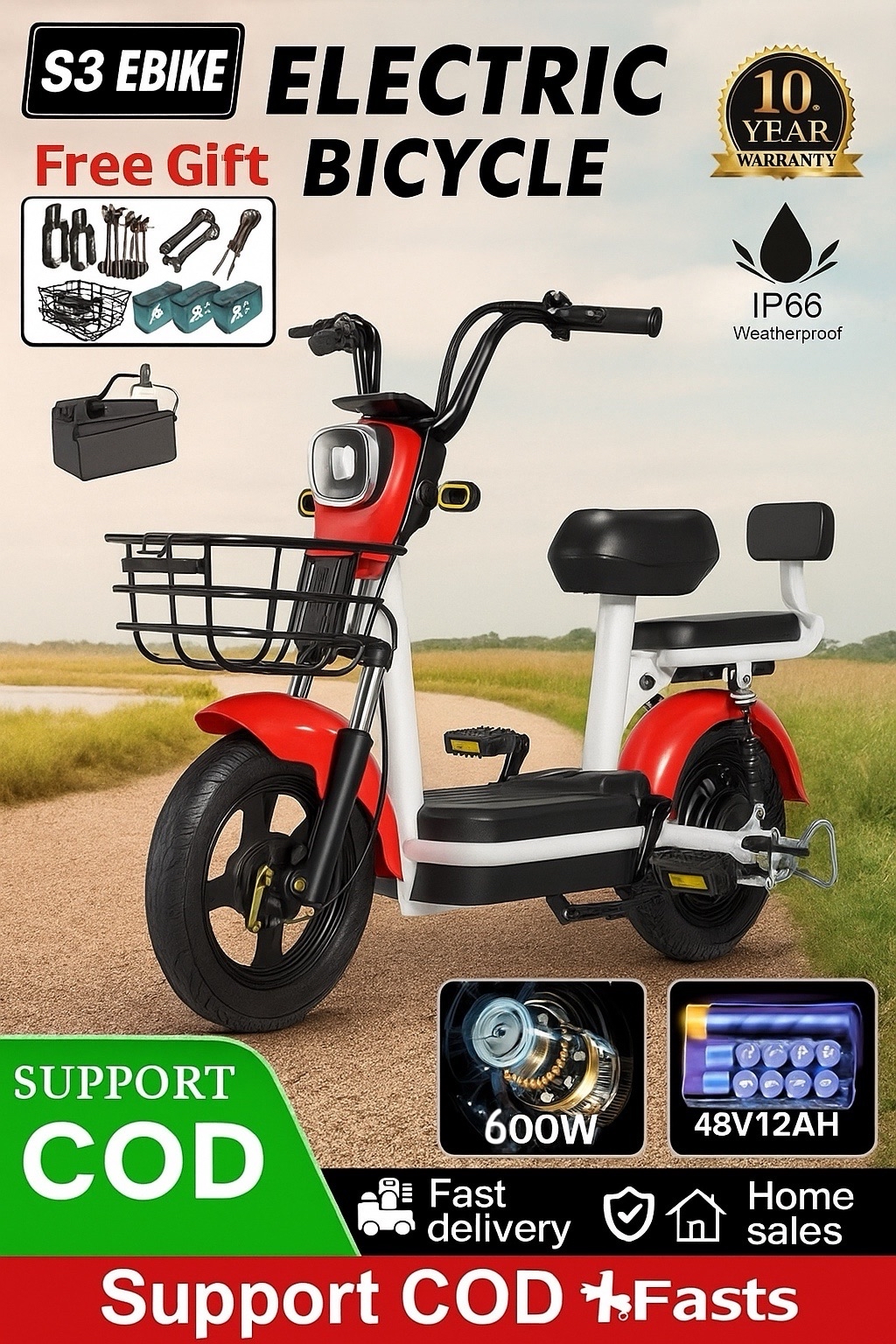 ★S3★ 2026 NEW 600W Basikal Elektrik Ebike Electric scooter skuter ...