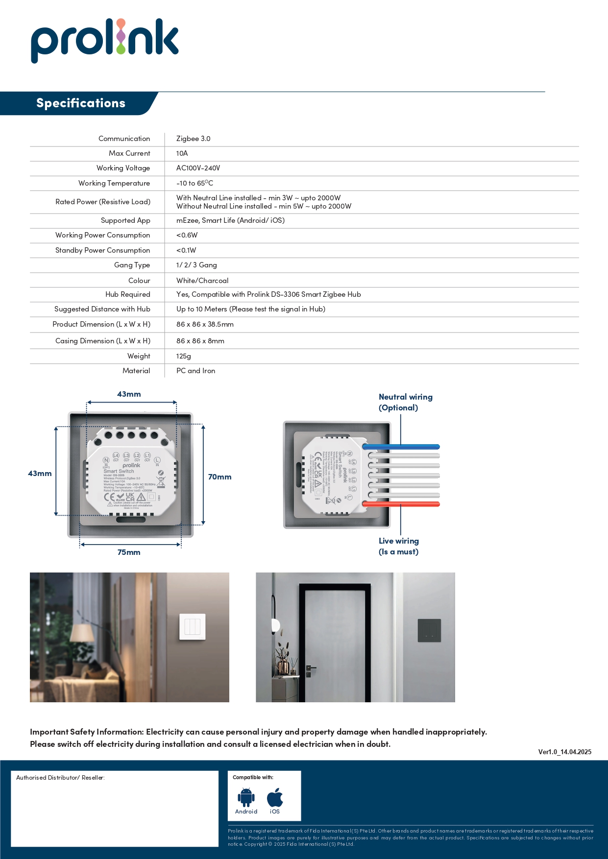 [SIRIM] Prolink Smart Wall Switch | Smart Switch Socket | Zigbee Switch | Remote APP (No Neutral ...