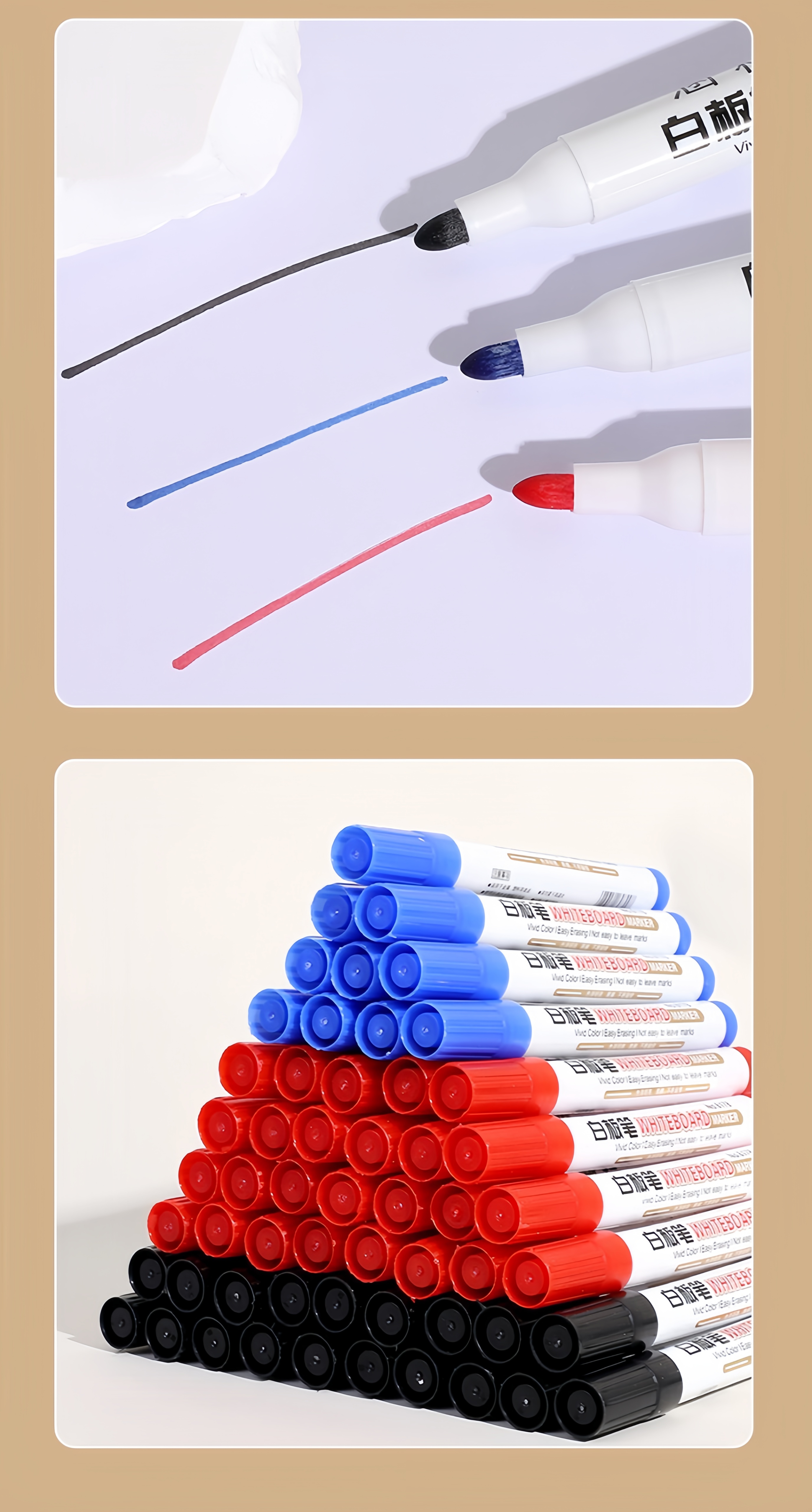 50pcs Whiteboard Marker Pen papan putih set Red Blue Black Erasable ...
