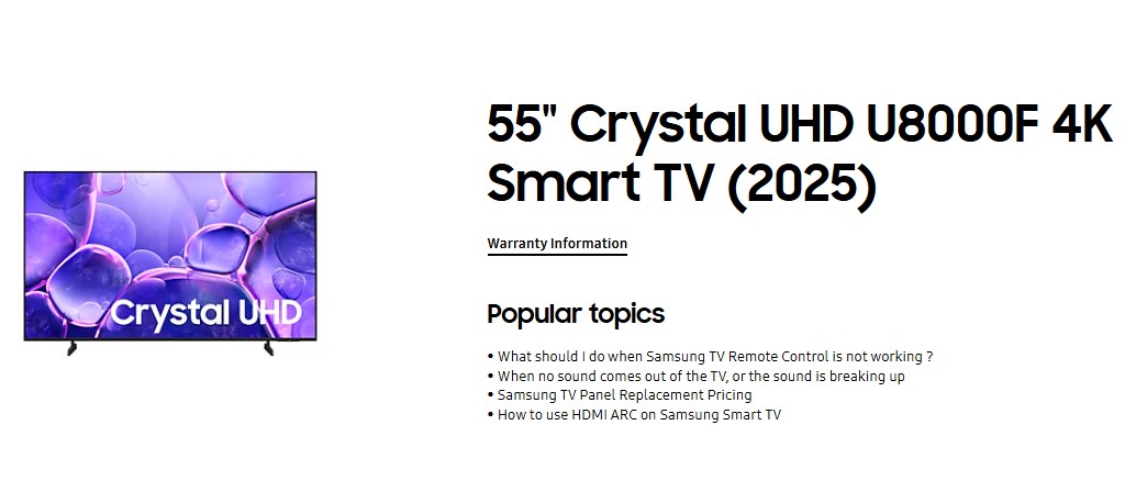 SAMSUNG 55" 4K Crystal UHD SMART LED TV UA55U8000F KXXM (2025) | Shopee ...