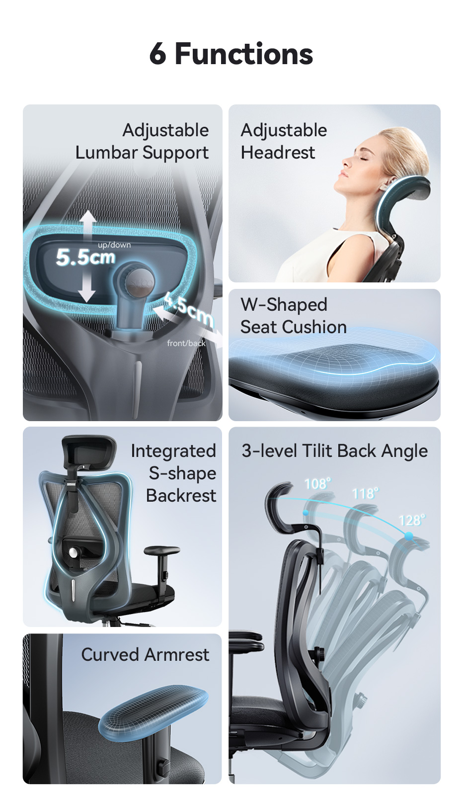 SIHOO M18 Ergonomic Office Chair Adjustable Headrest Ergonomic Gaming ...