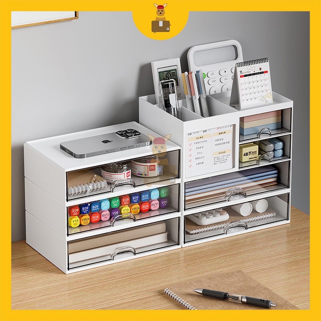 Desktop Storage Box Transparent Multi-Layer Drawer Pen Holder ...