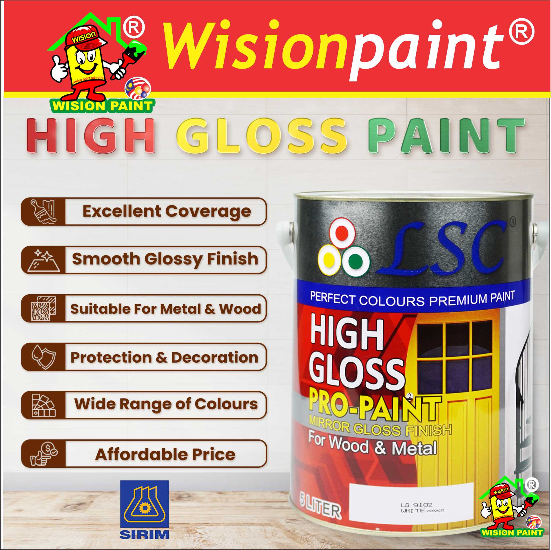 LSC HIGH GLOSS ( 1L ) 1 Liter Wood & Metal Paint Oil-Based Cat Kayu Cat ...