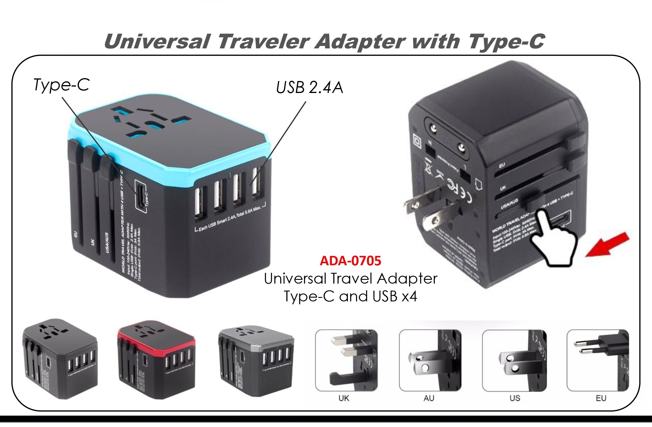 Universal Traveler Adapter with USB & Type-C (UK /AU /US / EU) | Shopee ...