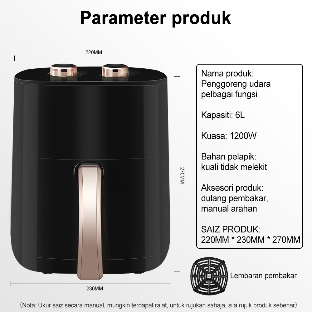 Simmo Air Fryer Oven Non-Stick Fryer 6L Large Capacity Fryer 1200W ...