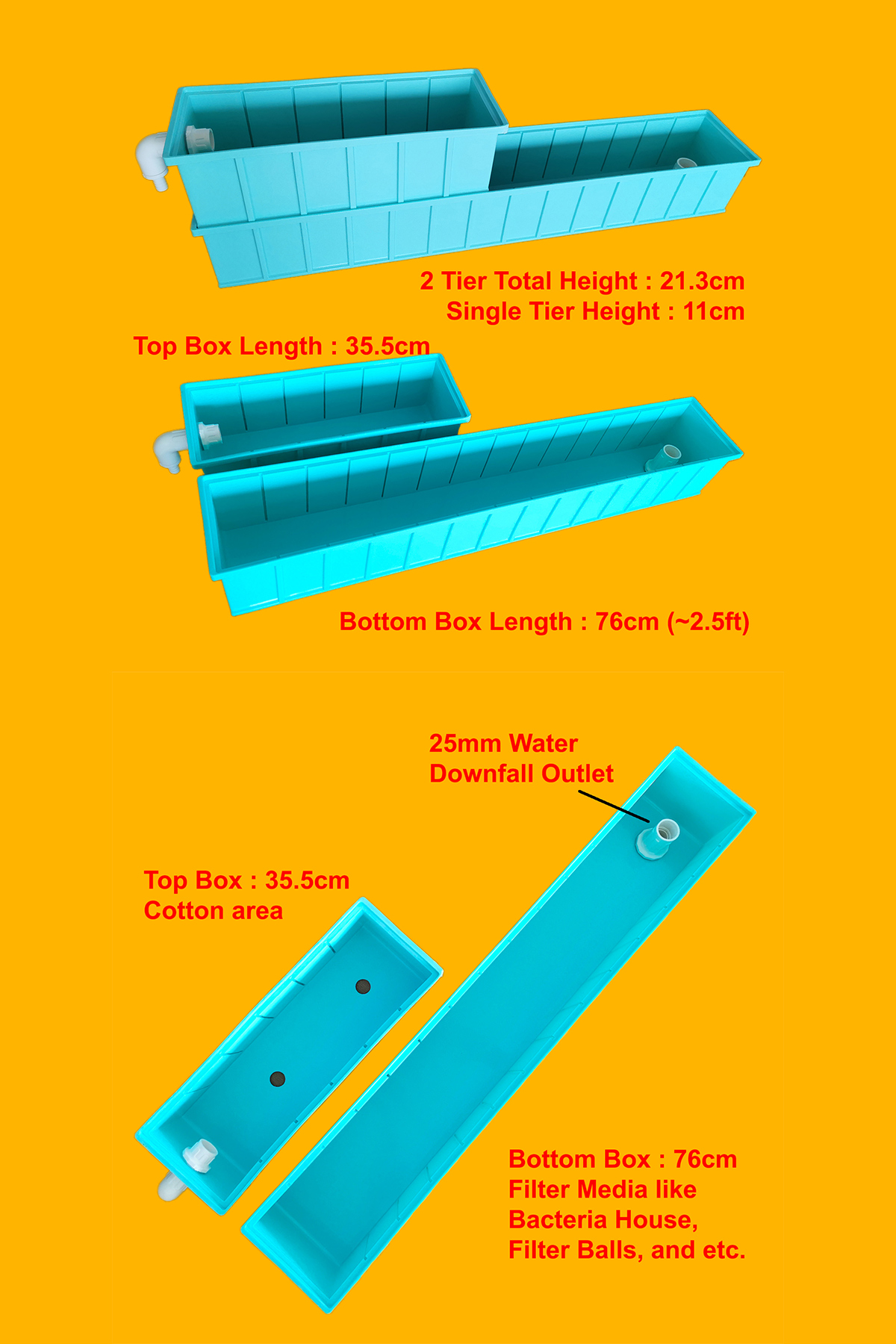 Aquarium 2-Tier Filter Box Set Top Long Two Tier Filter Box Fish Tank ...