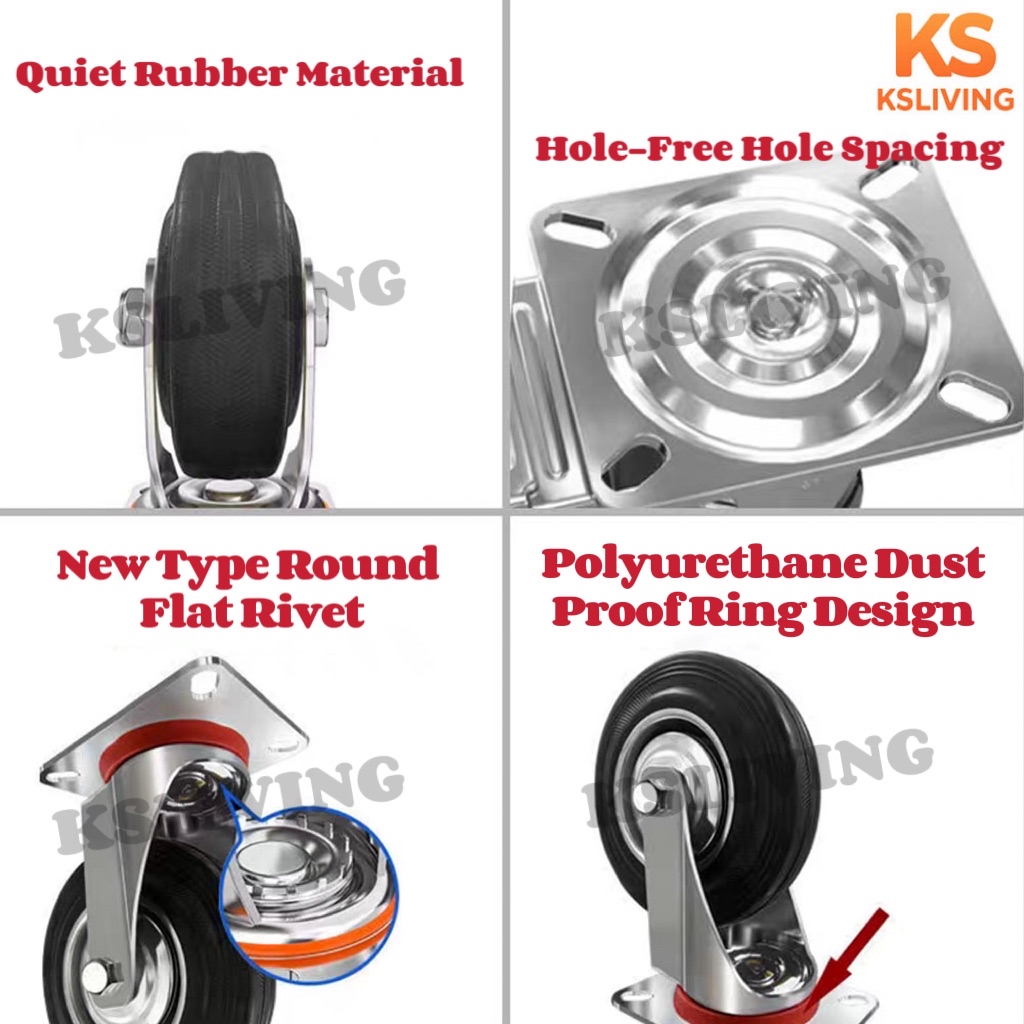 Kim.S 3”[75MM] Rubber Wheel Roller Heavy Duty Roda Rubber Trolley Roda ...