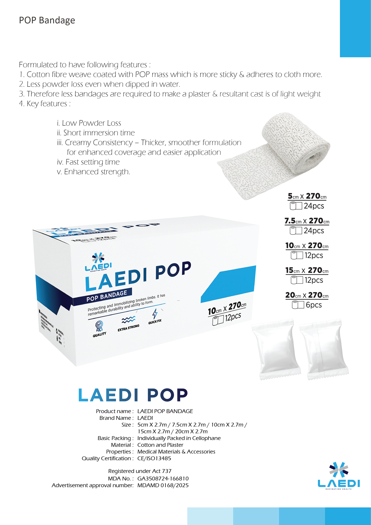 LAEDI POP BANDAGES (Plaster of Paris) - FOR FRACTURE WOUND FIXATION ...