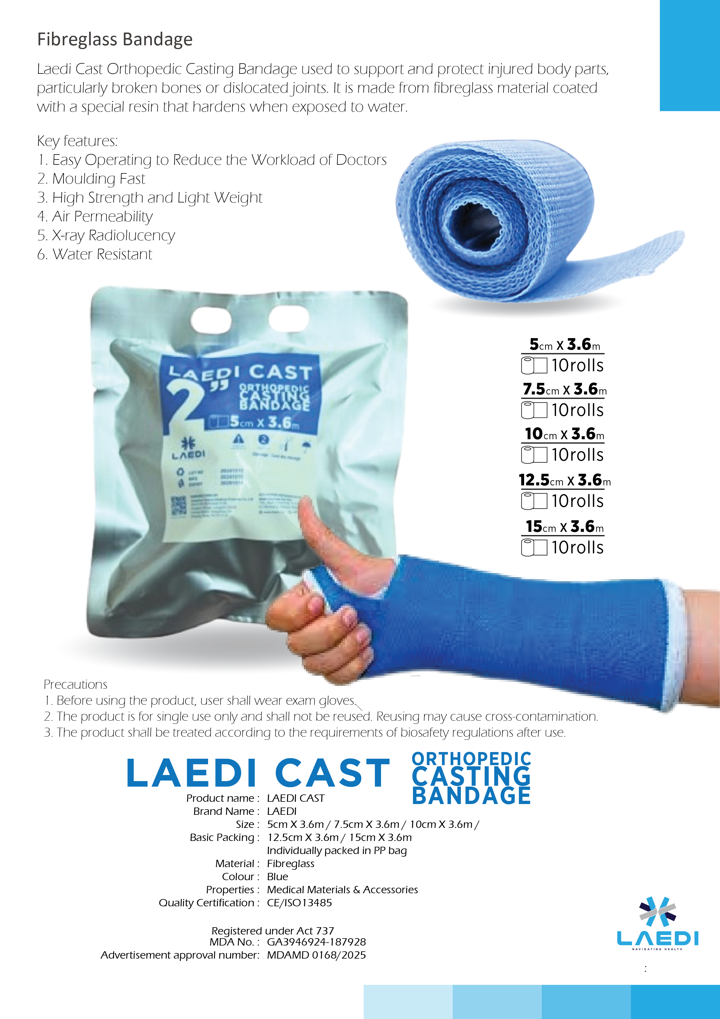 LAEDI CAST Orthopedic Fibreglass Casting Bandage - For fracture wound ...