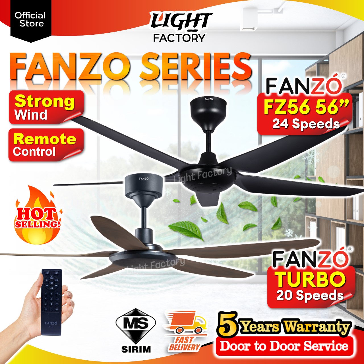 [SIRIM] FANZO Turbo 56" Primo 46" Champion LED Baby Fan 38" Hunter 42 ...