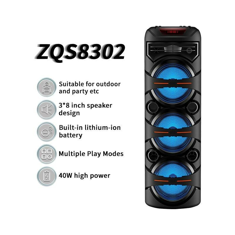 SING-E ZQS8302 Portable Speaker Tower 8 inch x 3 Speaker Outdoor ...