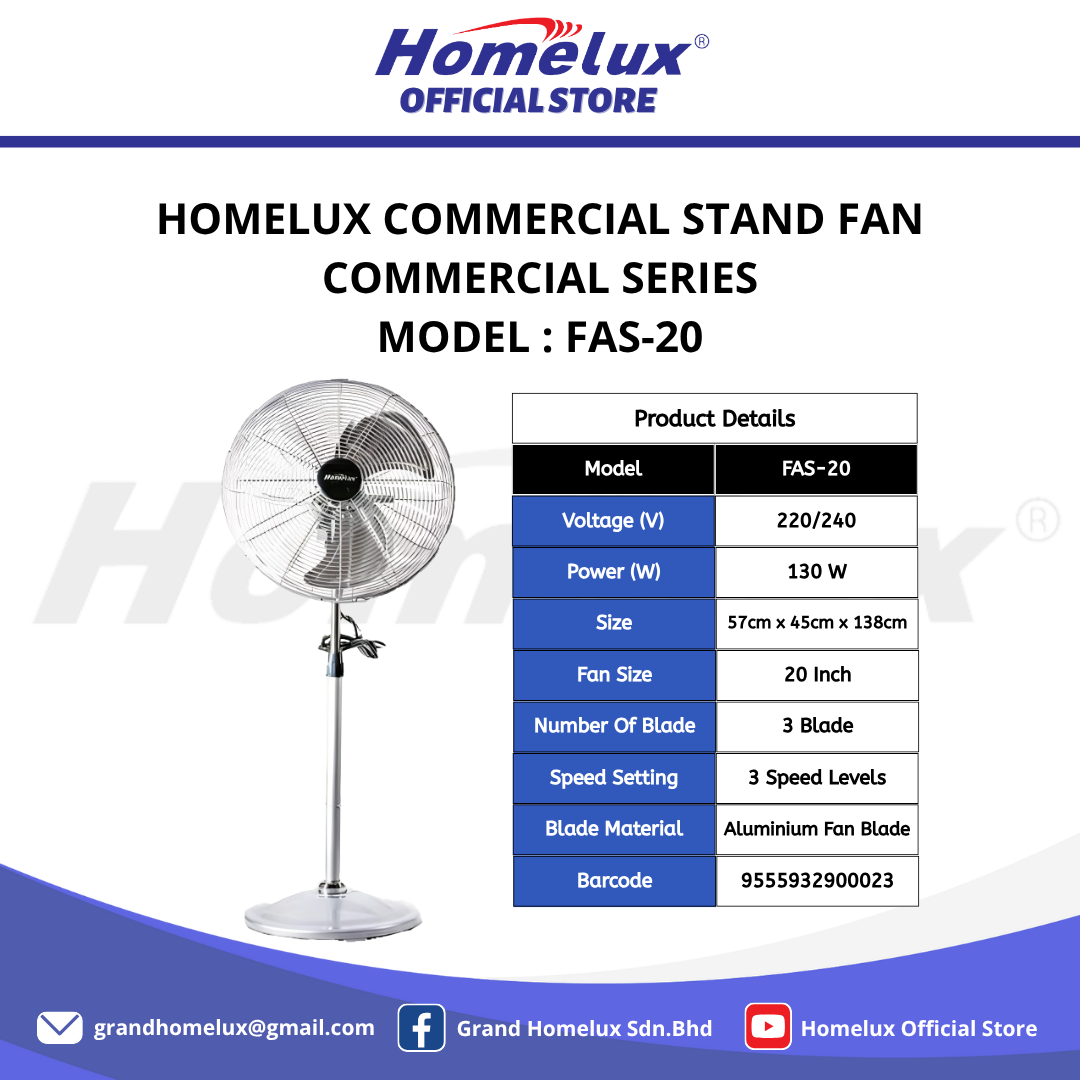 HOMELUX COMMERCIAL HEAVY DUTY INDUSTRIAL STAND FAN SERIES FAS-18/FAS-20 ...