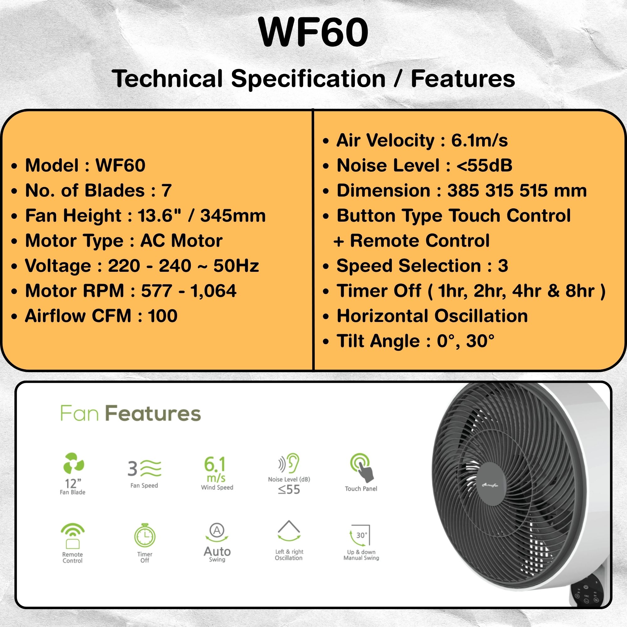 【BEST SELLER🔥】ALPHA Motto WF360 WF60 Wall Fan with 3 Blades 3 Speed ...