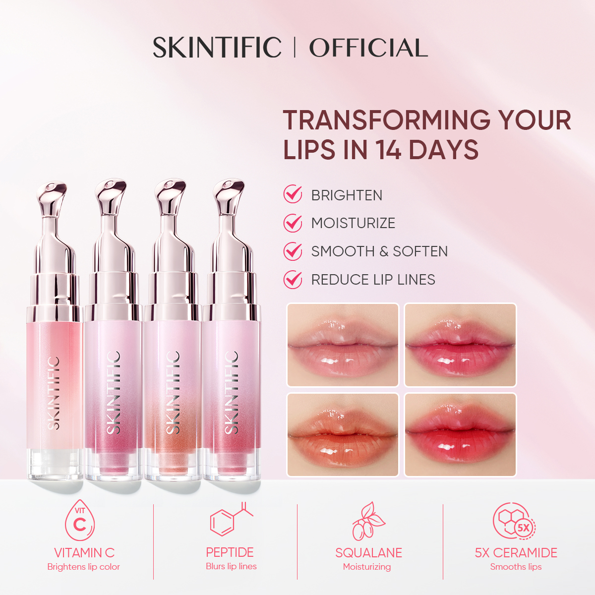 【BUY 1 FREE 1】SKINTIFIC Peptide Nourishing Lip Serum Brighten Even ...