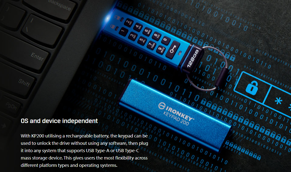 Kingston IronKey Keypad 200 Encrypted USB-A/C Flash Drive ( 8GB/16GB ...