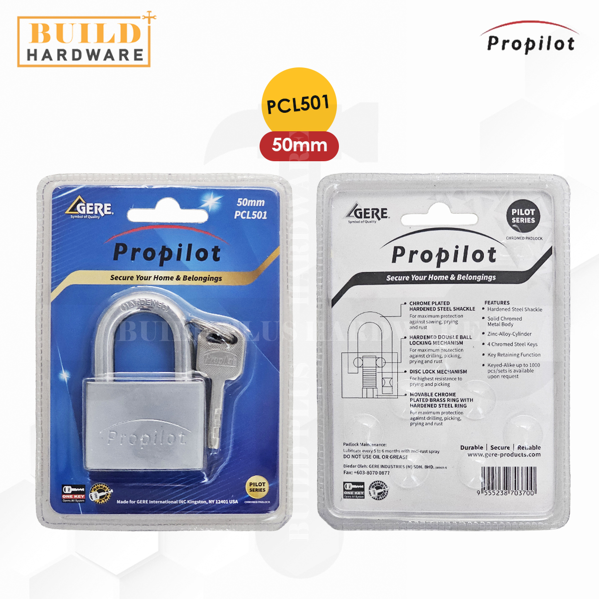 PROPILOT 40mm/50mm Keyed-Alike Padlock Chromed Metal Key Alike Antipick ...