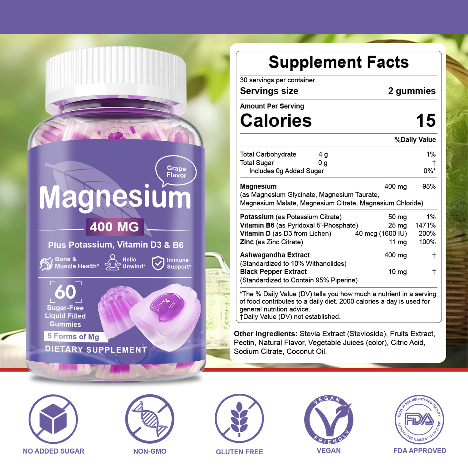 Ozmolts Magnesium Gummies Sleep Aid Gummy Magnesium Supplement Glycinate Supplements Grape 60pcs ...