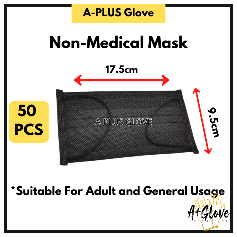 50pcs FULL BLACK 3PLY Face Mask Adult Hijab Disposable Earloop Mask ...