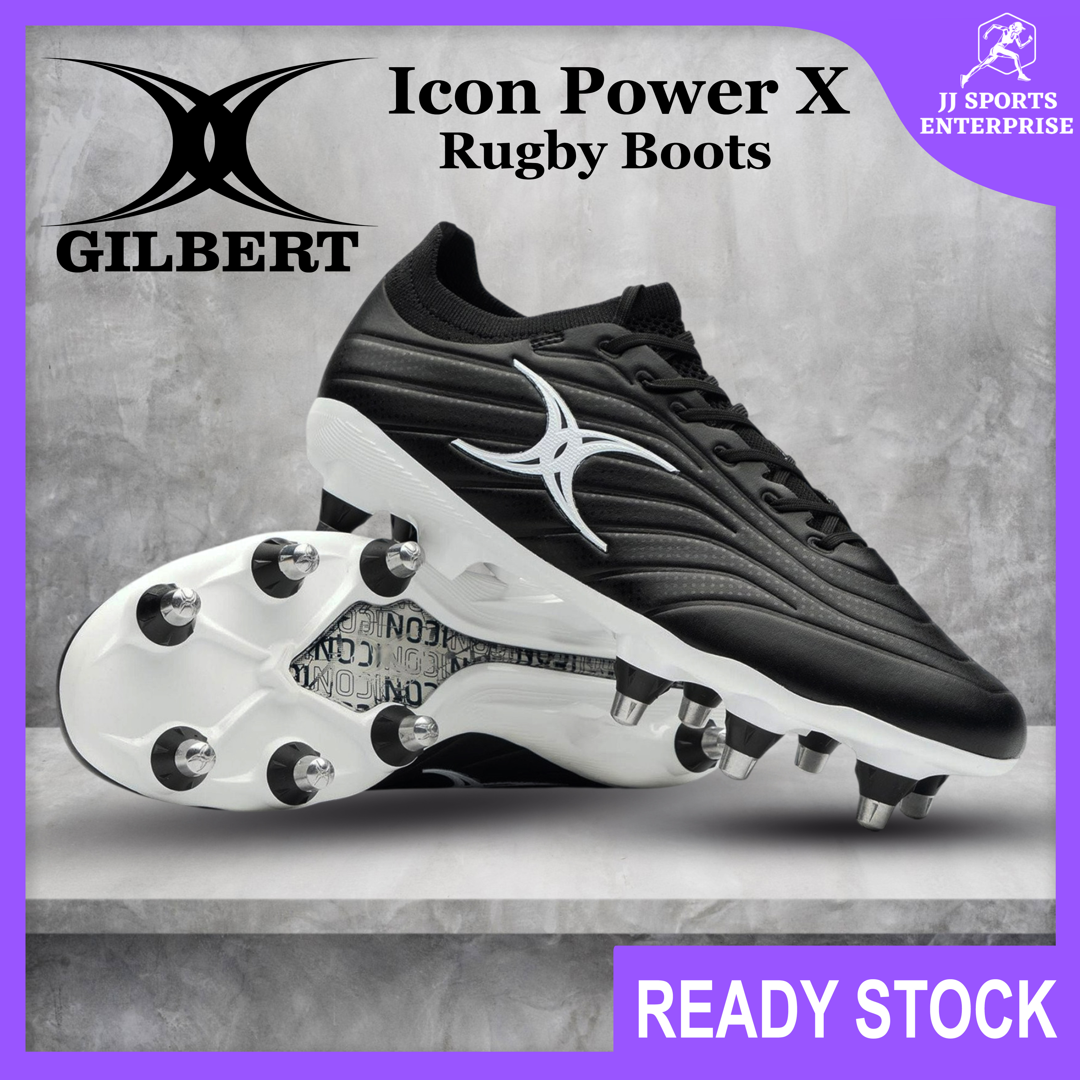 Gilbert Icon Power X Rugby Boots (8 Studs) Rugby Boot Kasut Ragbi Kasut ...