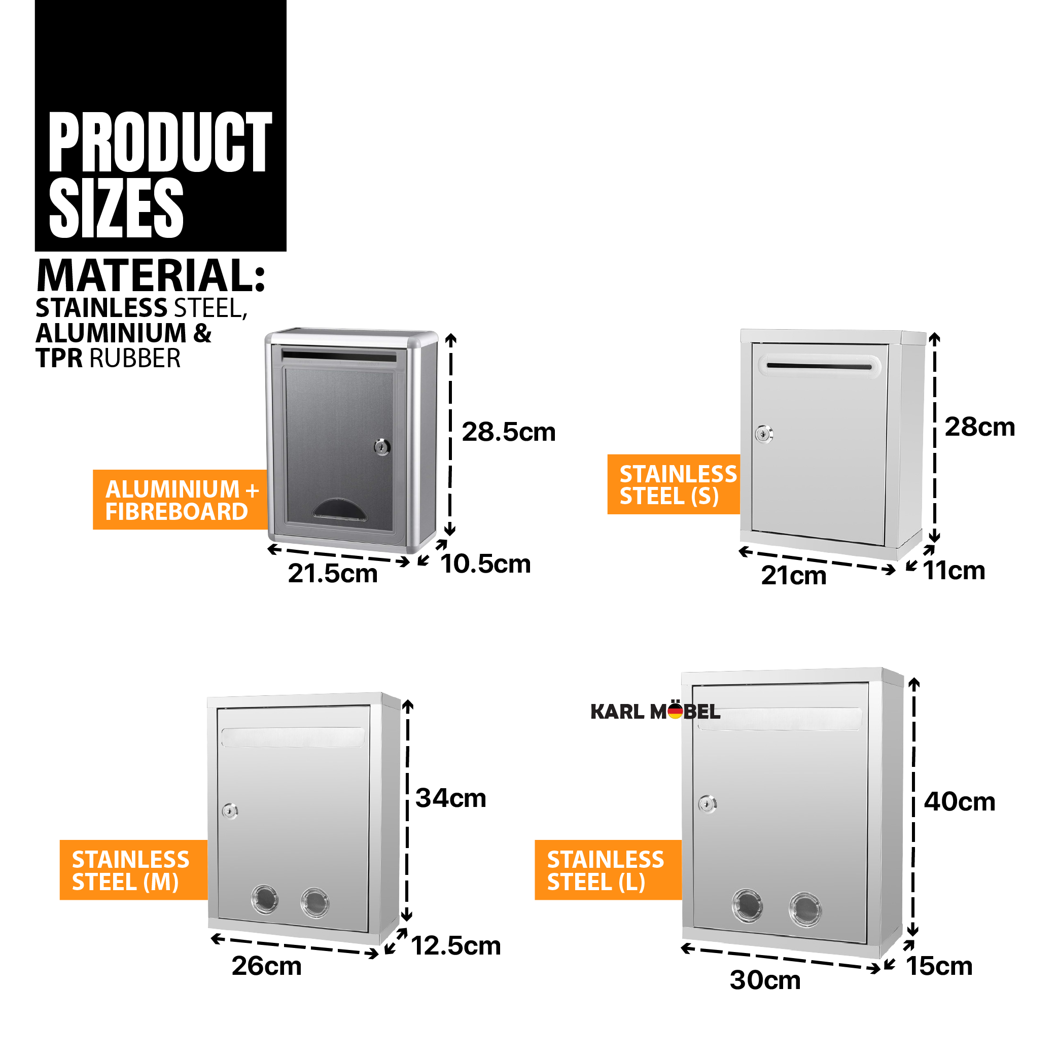 Letter Box Home Mailbox Aluminium+Fiberboard Waterproof Box Key Mailbox ...