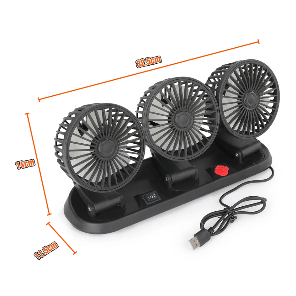 Triple Head 360° Rotating USB Mini Fan – Strong Airflow Cooler for Car ...